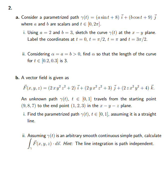a. ﻿Consider a parametrized path | Chegg.com