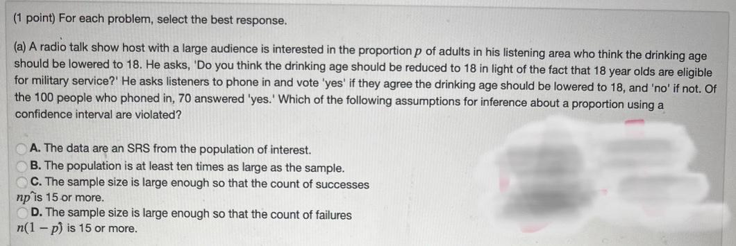 Solved (1 point) For each problem, select the best response. | Chegg.com