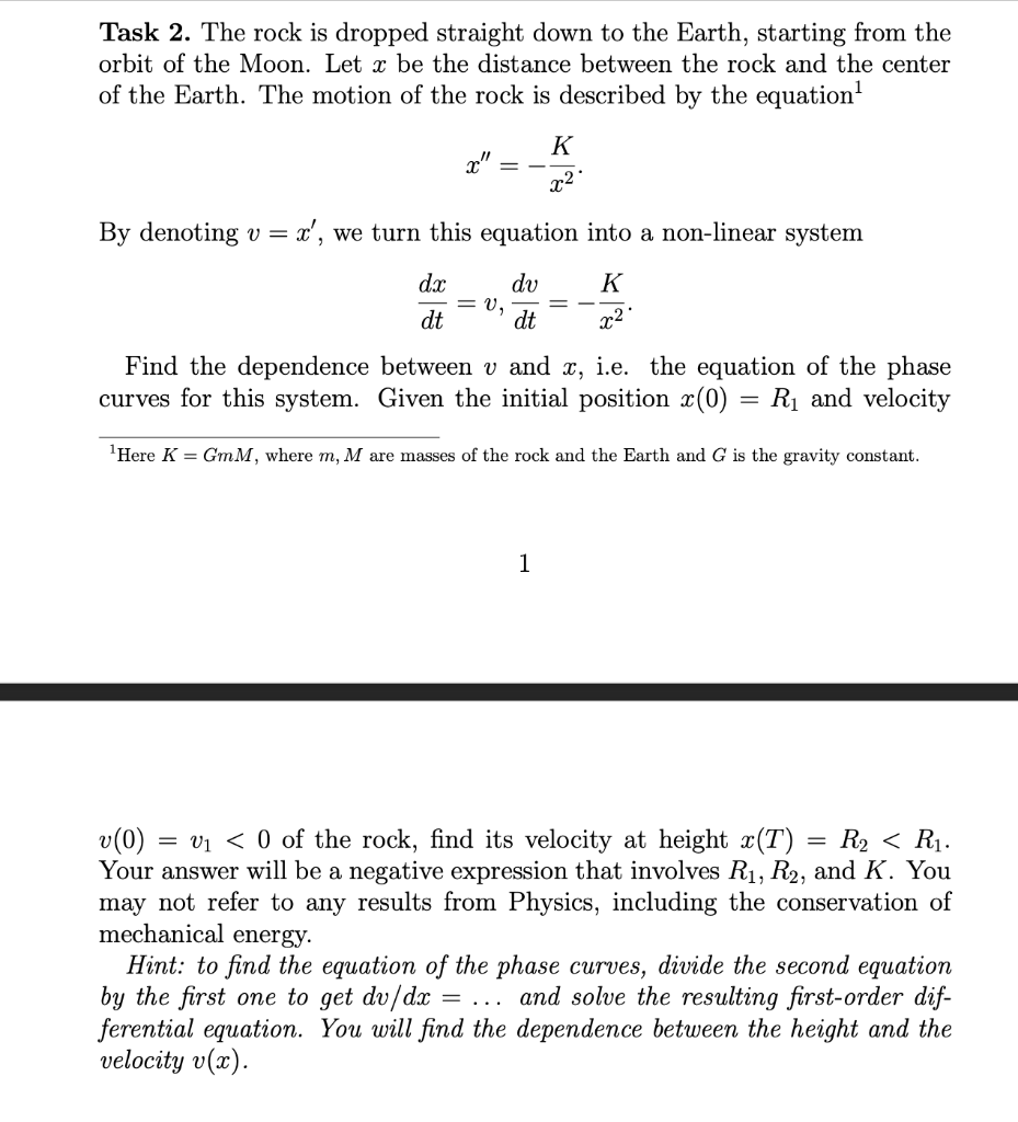 Solved Task 2. The rock is dropped straight down to the | Chegg.com