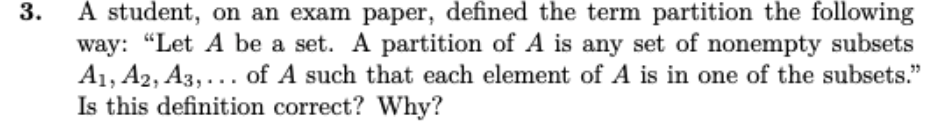 Solved List all partitions of the set A={a,b,c}.A student, | Chegg.com
