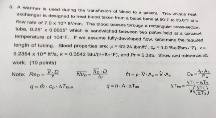 Solved 3. A warmer is used during the transfusion of blood | Chegg.com