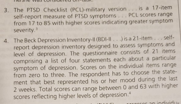 Solved 3. The PTSD Checklist (PCL)-military version . . is a | Chegg.com