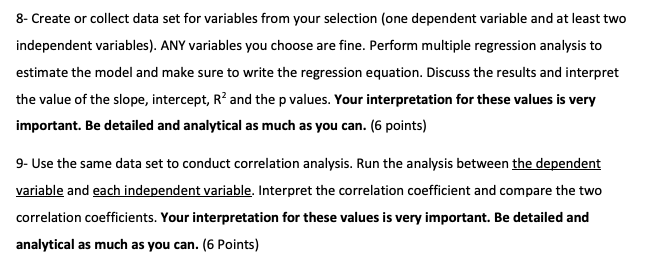 Solved 8 Create Or Collect Data Set For Variables From Your 
