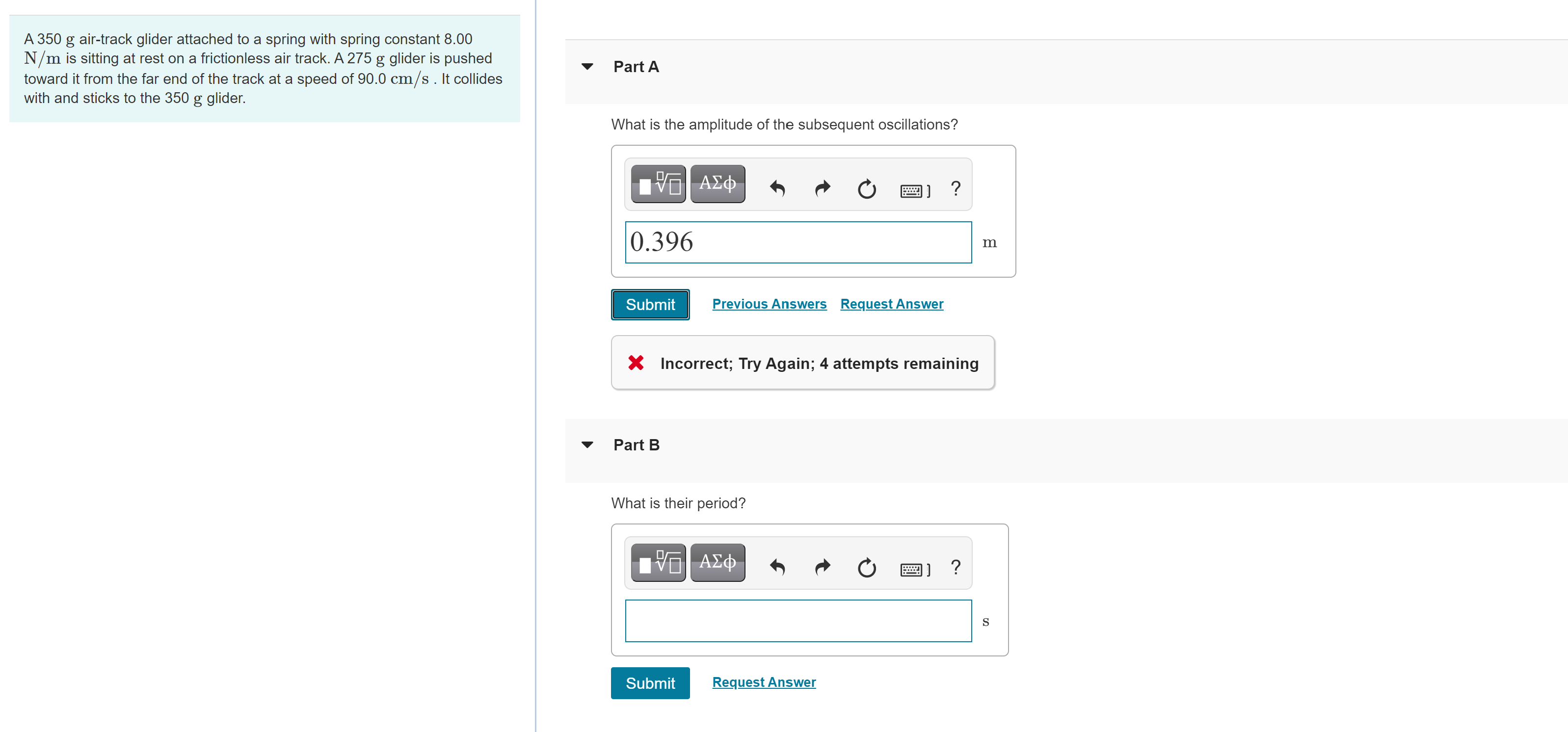 Solved A 350 g air-track glider attached to a spring with | Chegg.com