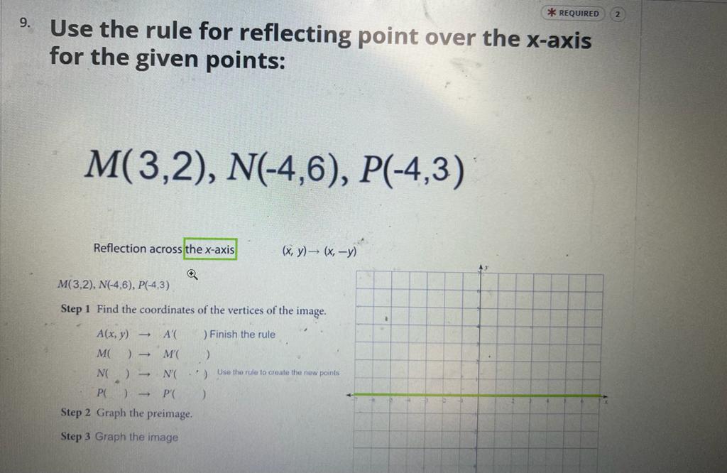 Solved 9. Use the rule for reflecting point over the x-axis | Chegg.com