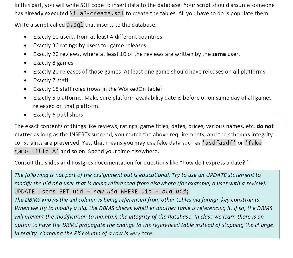 Solved The a3-create.sql is the table where you have to | Chegg.com