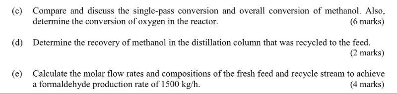 In a process to produce formaldehyde, pure methanol | Chegg.com