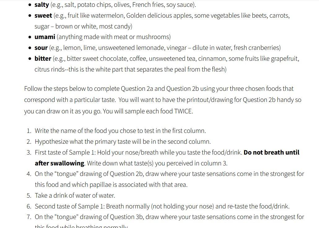 Solved Activity B: Gustation and Olfaction 2. As you just | Chegg.com