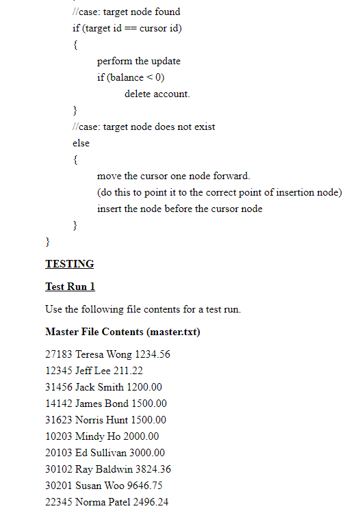 TITLE Updating Accounts Using Doubly Linked List | Chegg.com