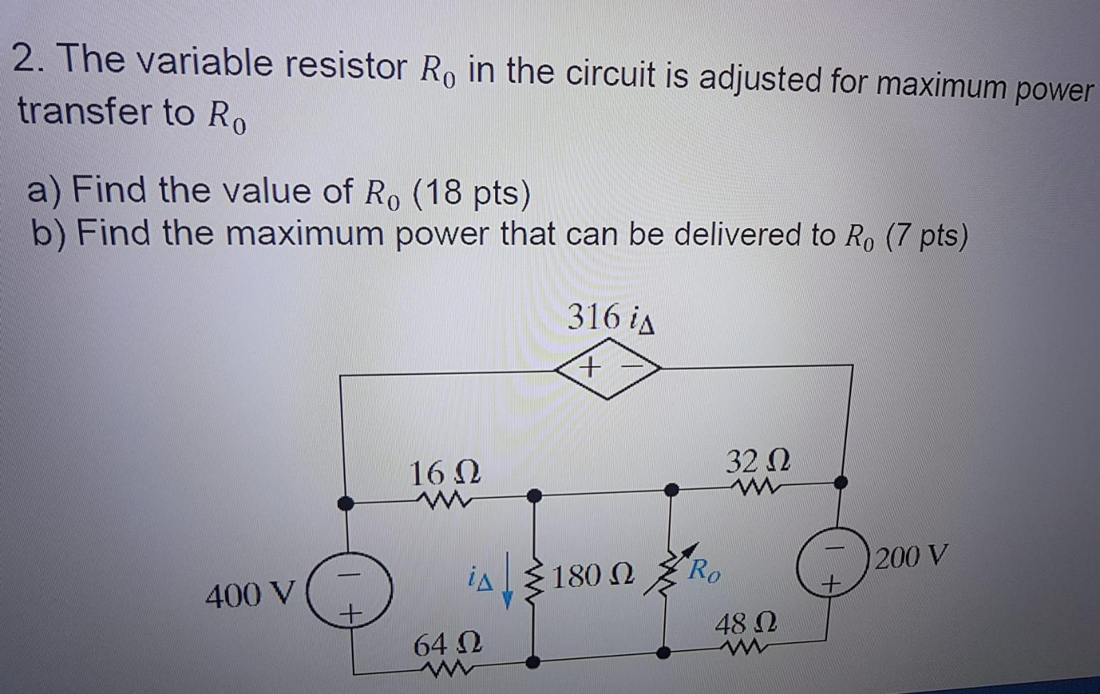 Solved 2. The variable resistor R, in the circuit is | Chegg.com