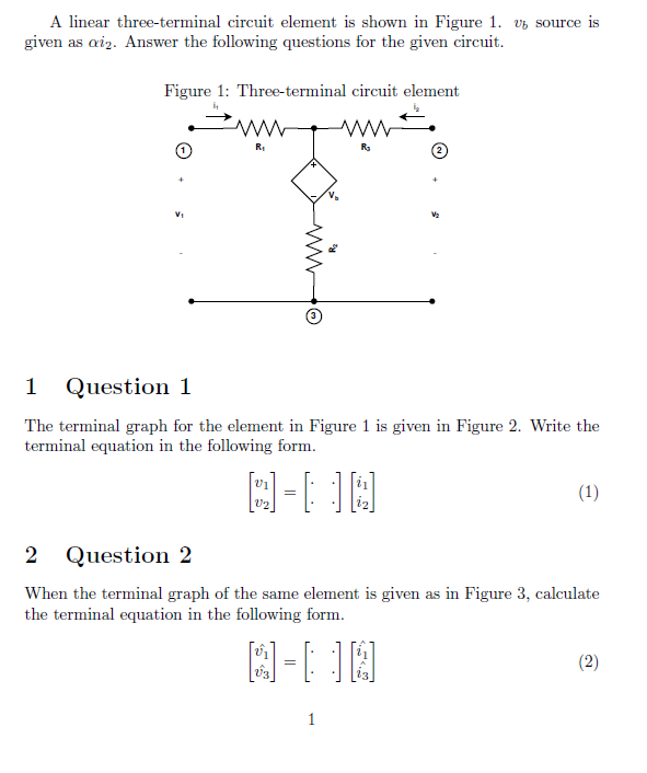 Solved A linear three-terminal circuit element is shown in | Chegg.com