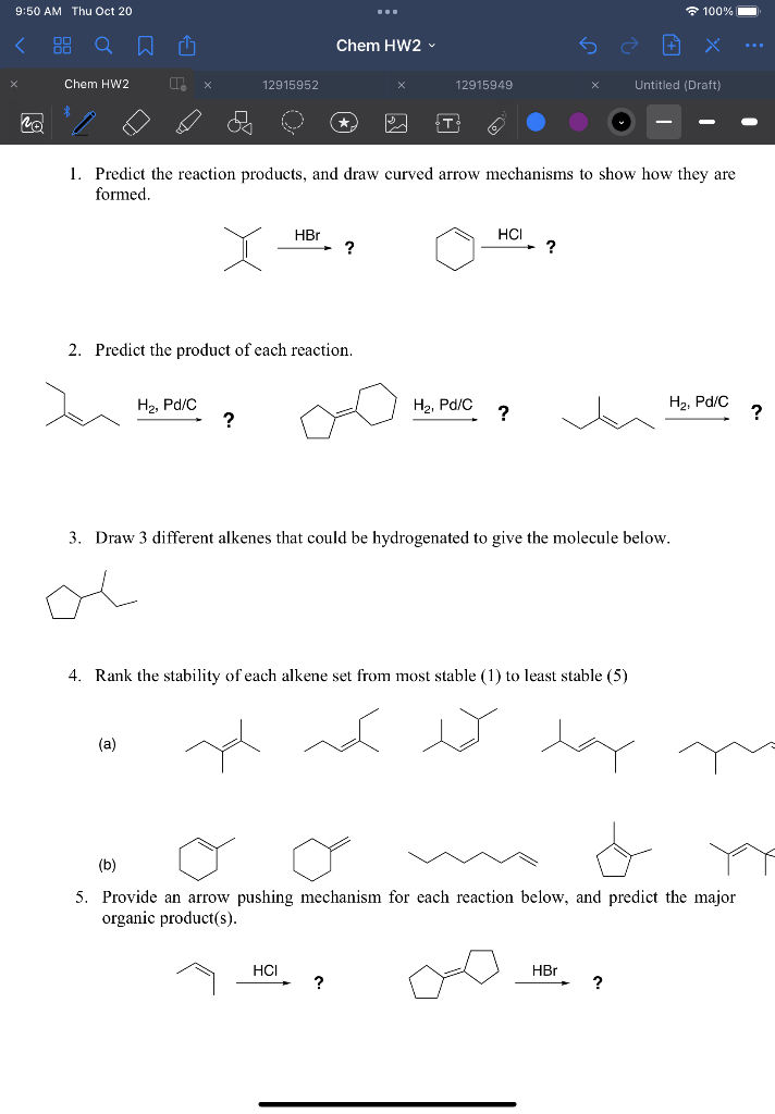 Solved 1. Predict the reaction products, and draw curved | Chegg.com