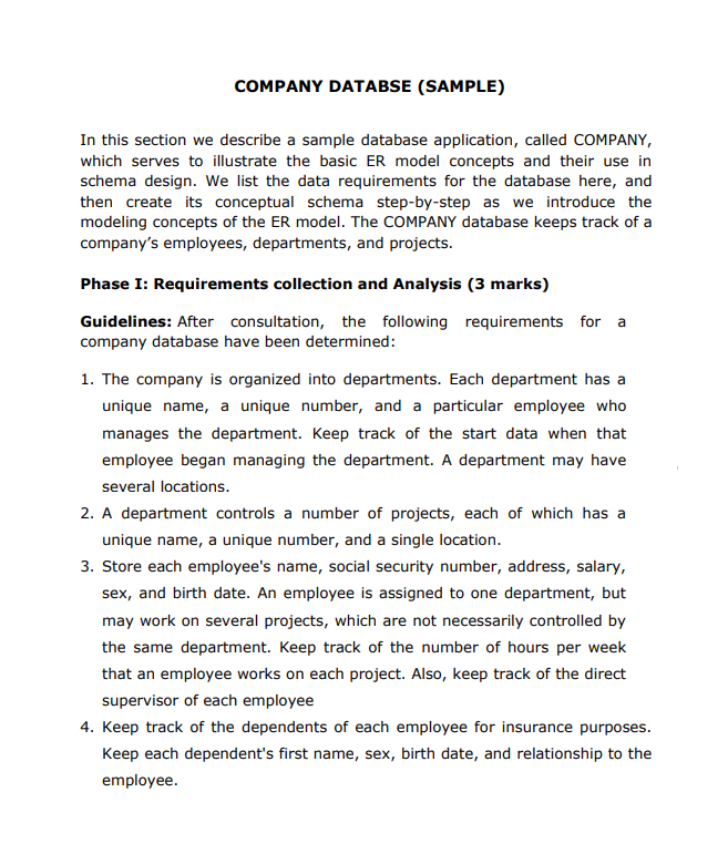 Solved COMPANY DATABSE (SAMPLE) In this section we describe | Chegg.com