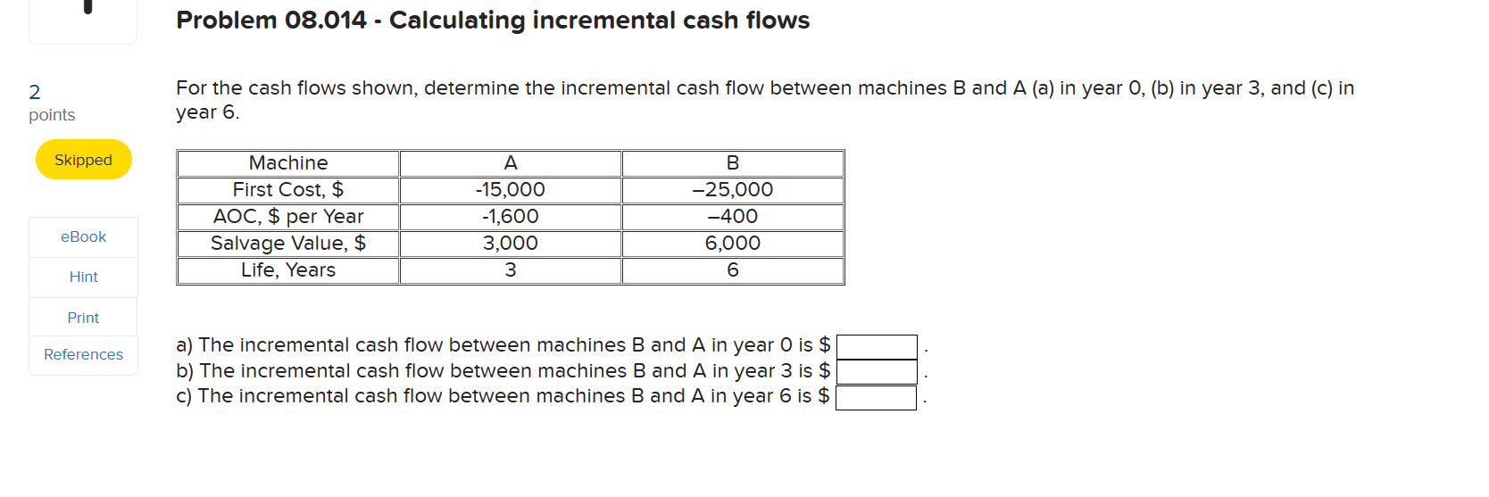 Solved Problem 08.014 - Calculating incremental cash flows | Chegg.com