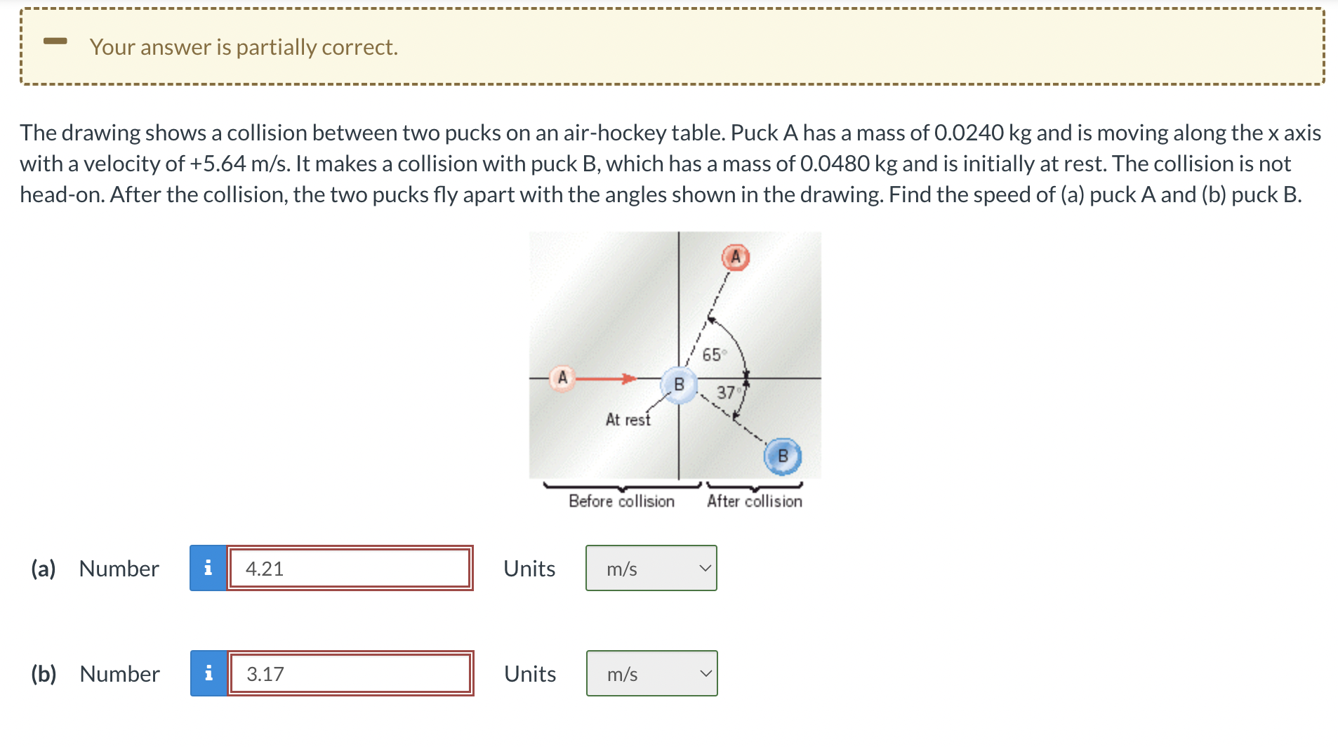 Solved The drawing shows a collision between two pucks on an | Chegg.com