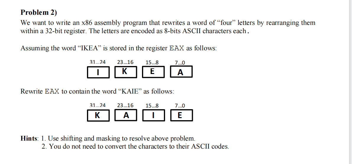 Solved Problem 2) We want to write an x86 assembly program | Chegg.com