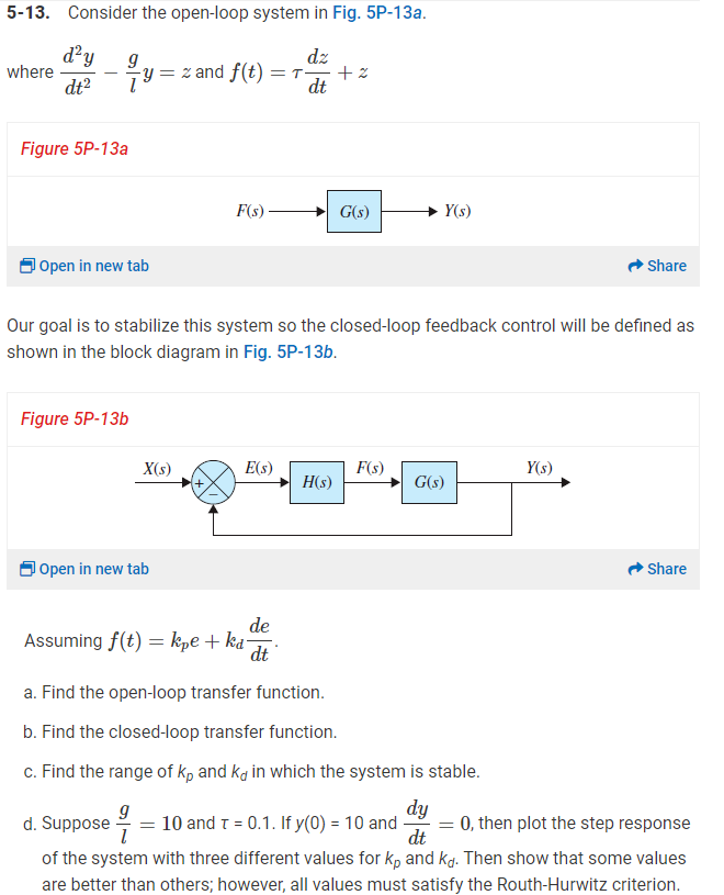 Solved 5-13. Consider the open-loop system in Fig. 5P-13a. | Chegg.com