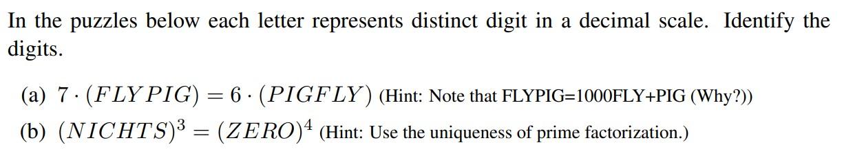 Solved In the puzzles below each letter represents distinct | Chegg.com
