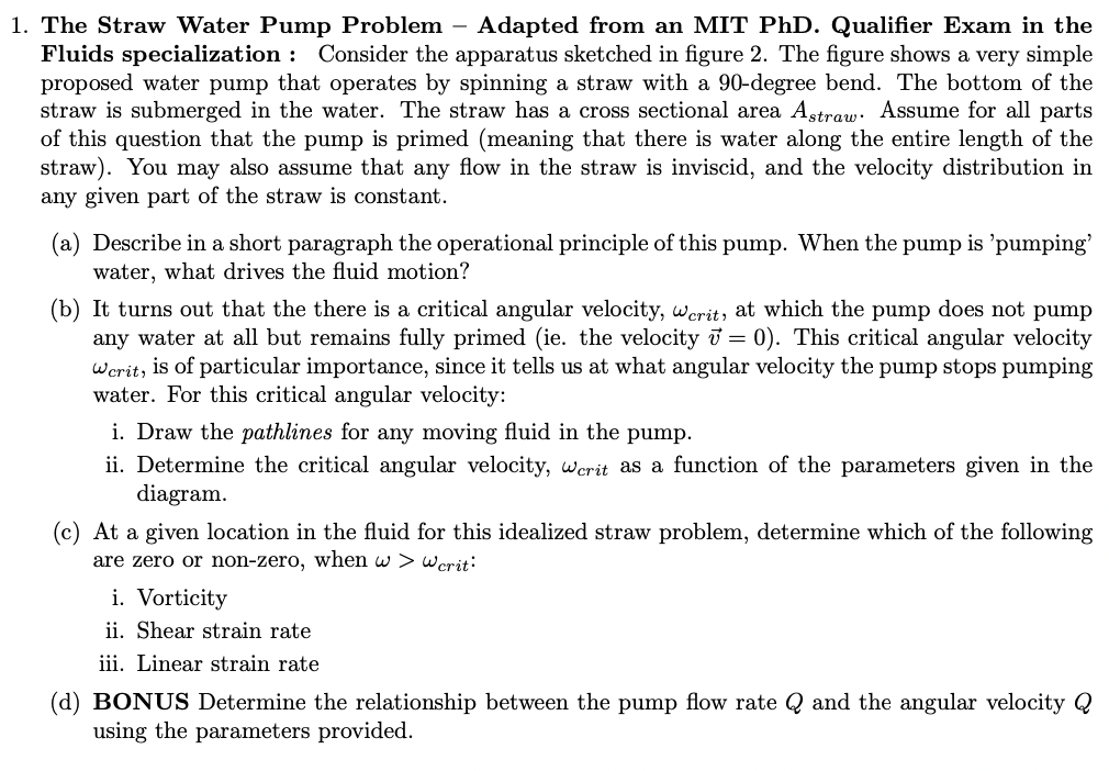 Solved The Straw Water Pump Problem - Adapted from an MIT | Chegg.com