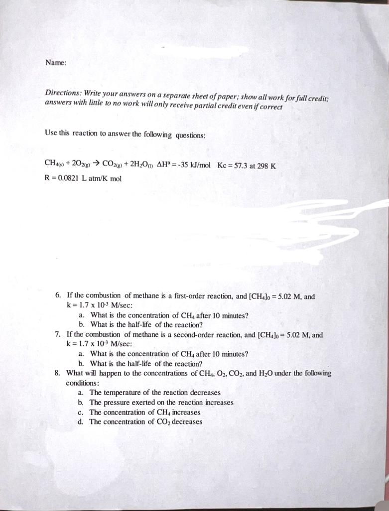 Solved Directions: Write your answers on a separate sheet of | Chegg.com
