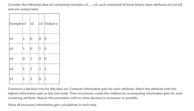 Solved Consider The Following Data Set Containing Examples