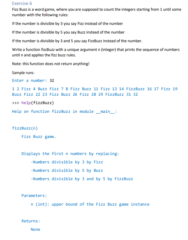 Solved Exercise 6 Fizz Buzz is a word game, where you are | Chegg.com