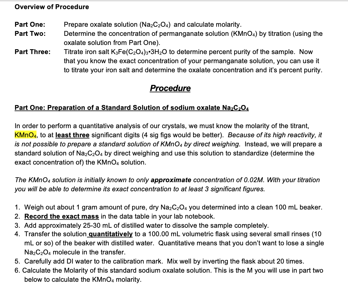 Solved Overview of Procedure Part One: Part Two: Prepare | Chegg.com