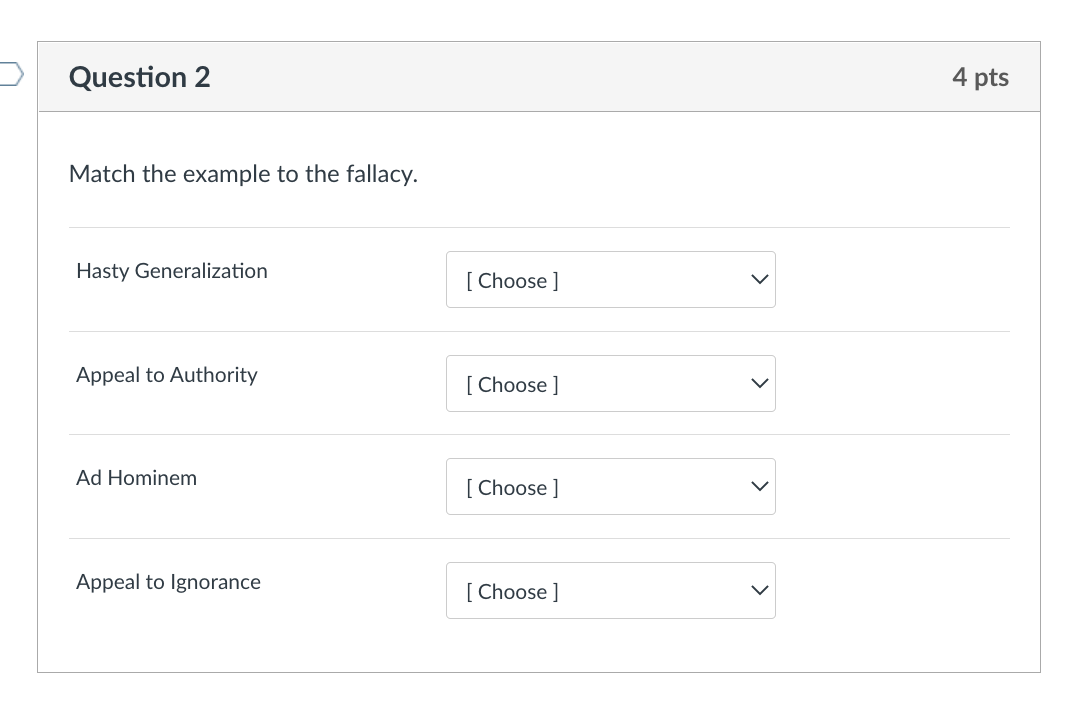 Match the example to the fallacy. Hasty | Chegg.com