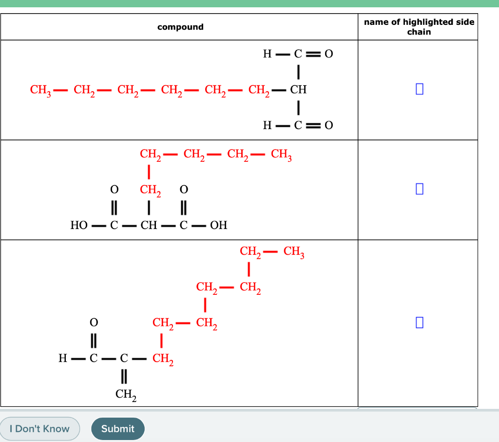Solved compound name of highlighted side chain H-C=0 CH2 - | Chegg.com