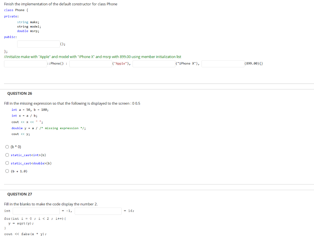 Solved Fill in the blanks in the following code to make it | Chegg.com