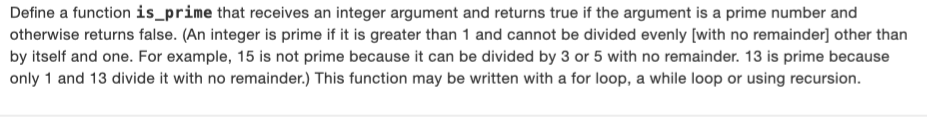Solved Define a function is_prime that receives an integer | Chegg.com
