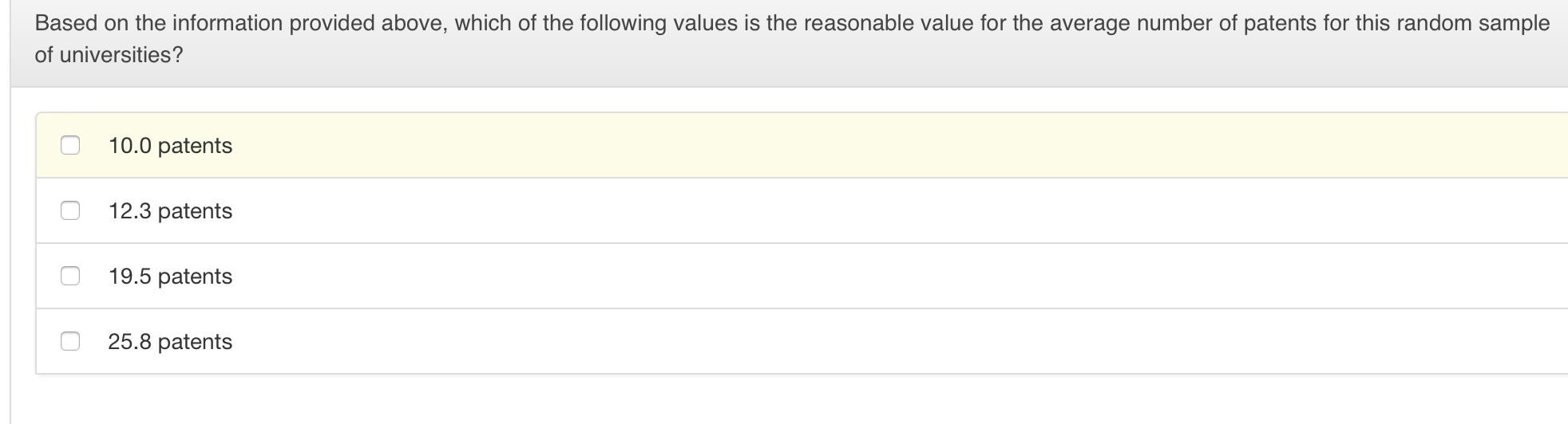 Solved The number of patents a university receives is an | Chegg.com