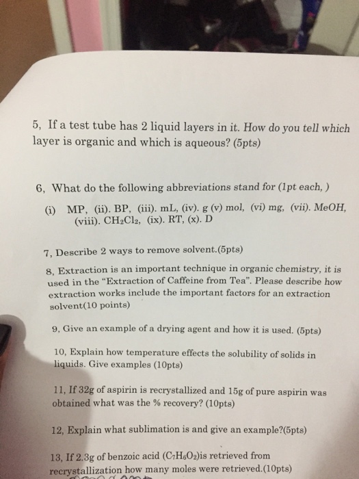 Solved If a test tube has 2 liquid layers in it. How do you | Chegg.com