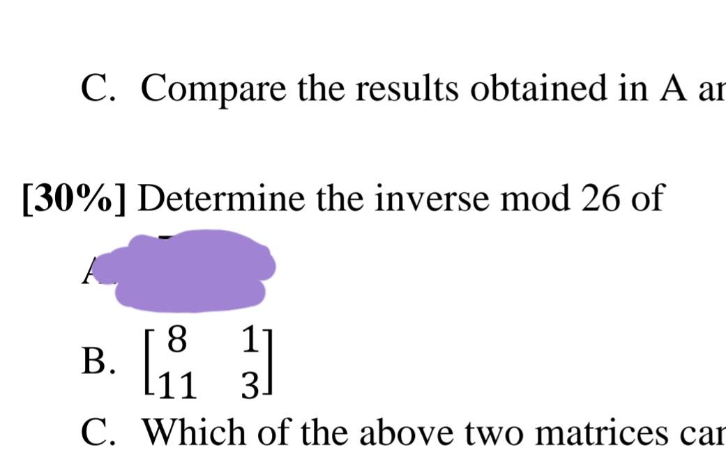 Solved It Is Asking To Find The Inverse Mod 26 Of This