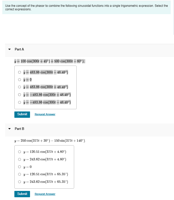 Solved Use the concept of the phasor to combine the | Chegg.com