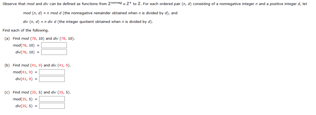 Solved Observe that mod and div can be defined as functions | Chegg.com Solved Observe that mod and div can be defined as functions | Chegg.com
