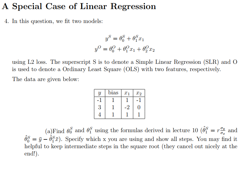 A Special Case of Linear Regression 4. In this | Chegg.com