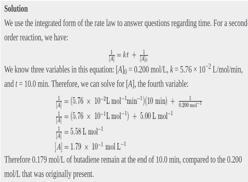Solved Example The Integrated Rate Law for a Second-Order | Chegg.com