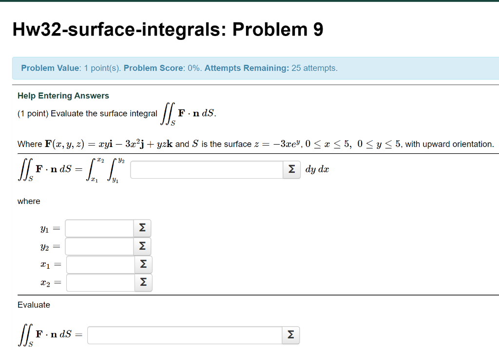 Solved Hw32-surface-integrals: Problem 9 Problem Value: 1 | Chegg.com