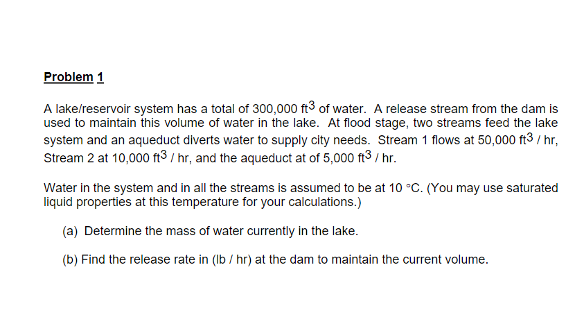 Solved Problem 1 A lake/reservoir system has a total of | Chegg.com