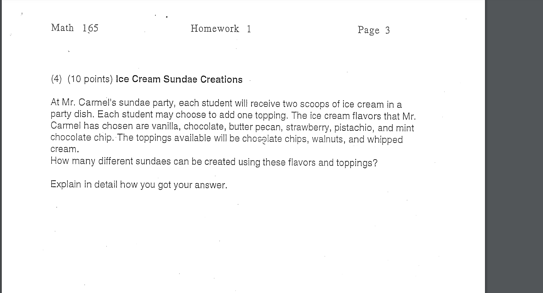 Solved (4) (10 points) Ice Cream Sundae Creations At Mr. | Chegg.com