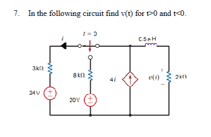 Solved In the following circuit find v(t) ﻿for t>=0 ﻿and | Chegg.com