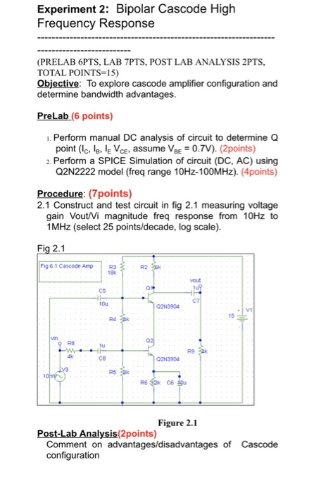 Solved Experiment 2: Bipolar Cascode High Frequency Response | Chegg.com
