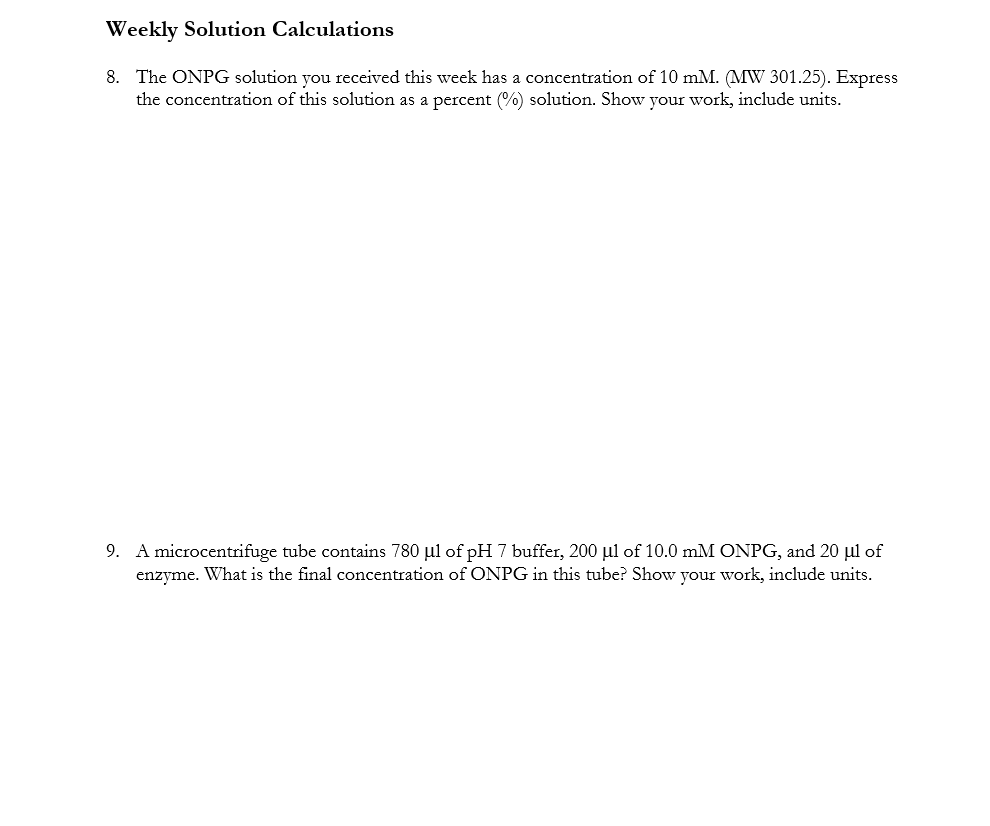 Solved Weekly Solution Calculations 8. The ONPG solution you | Chegg.com