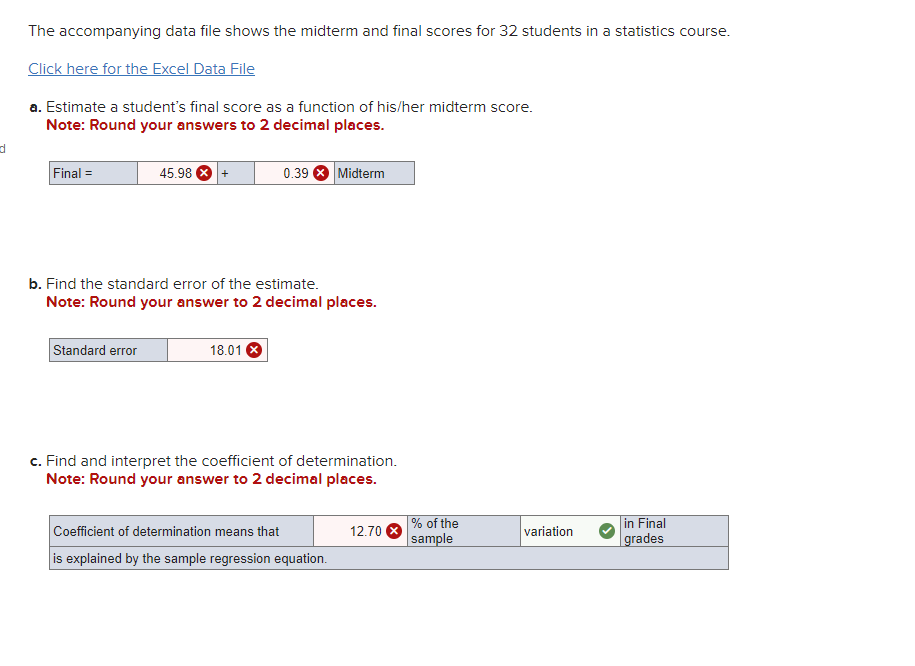 Solved The accompanying data file shows the midterm and | Chegg.com