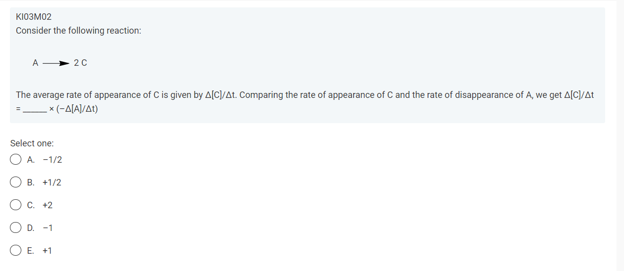 Solved KI03M02 Consider the following reaction: A 2C The | Chegg.com