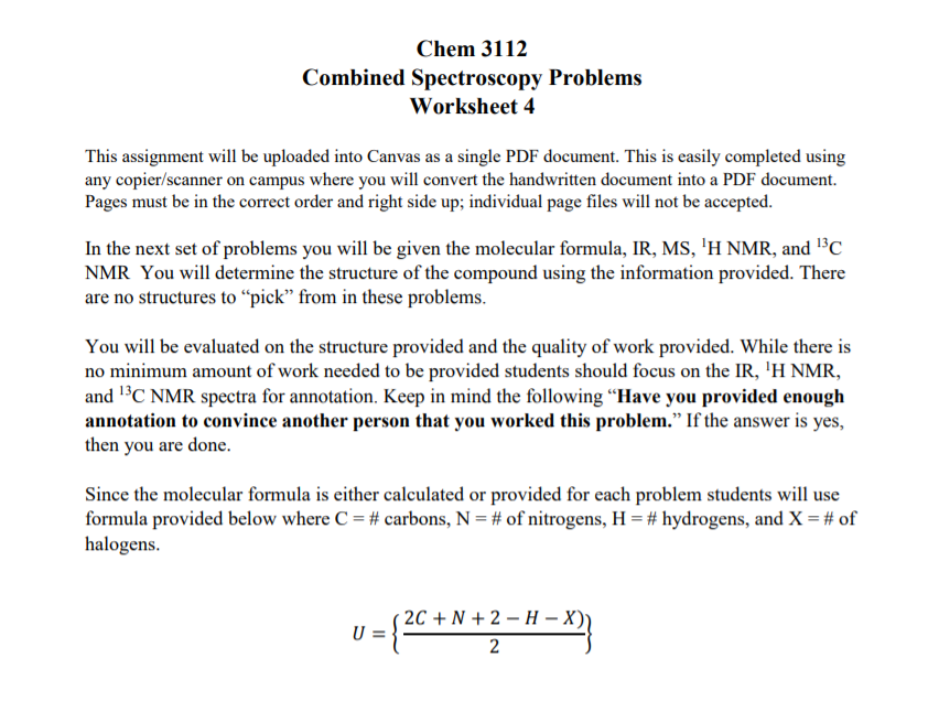 Solved Chem 3112 Combined Spectroscopy Problems Worksheet 4 | Chegg.com