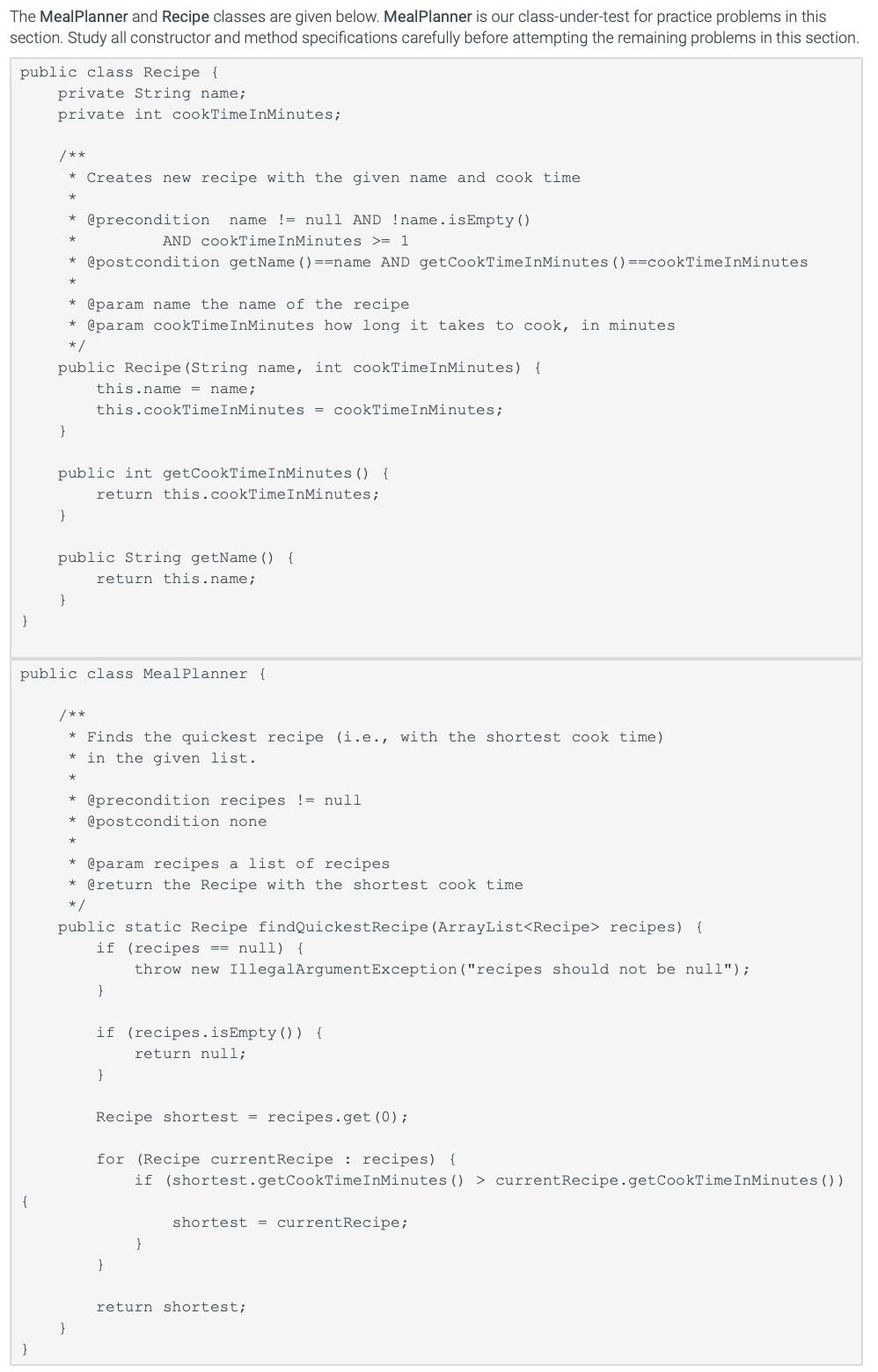 Solved The MealPlanner and Recipe classes are given below. | Chegg.com
