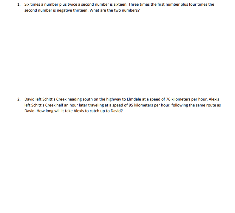 Solved 1. Six times a number plus twice a second number is | Chegg.com