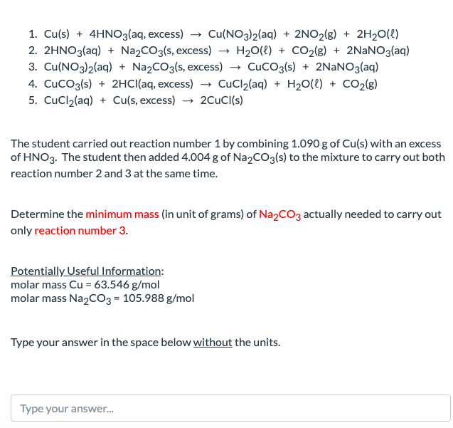 Solved 1. Cu(s) + 4HNO3(aq, excess) Cu(NO3)2(aq) + 2NO2(g) + | Chegg.com